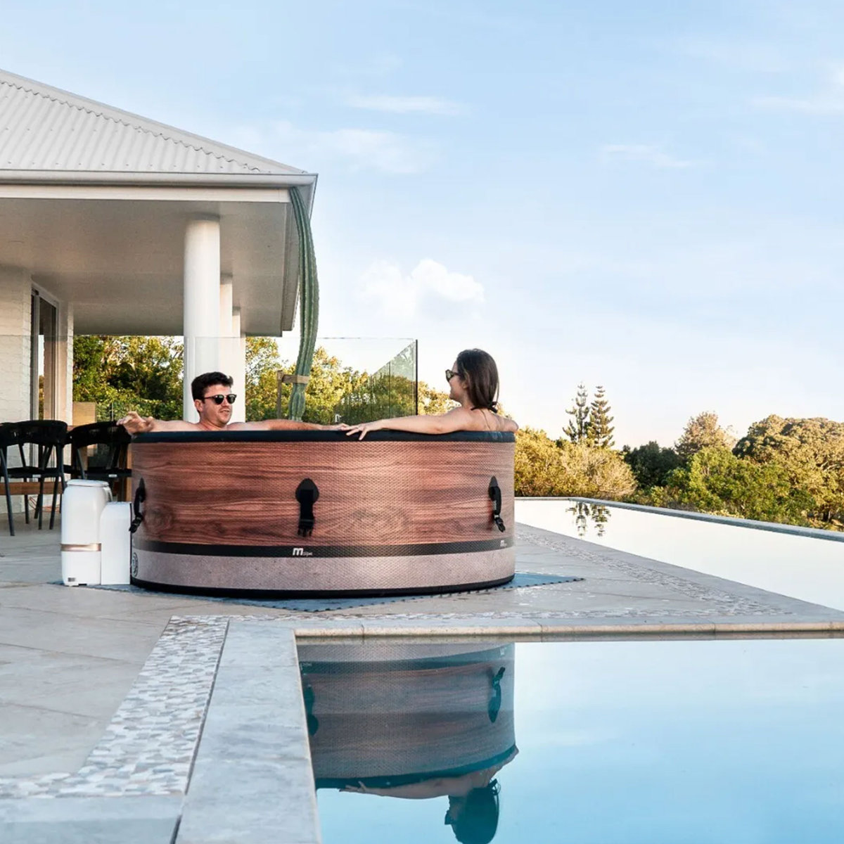 MSpa Duet 138 Jets 930L 6 Person Bubble Hot Tub Spa with Control Box, Woodgrain | Wayfair